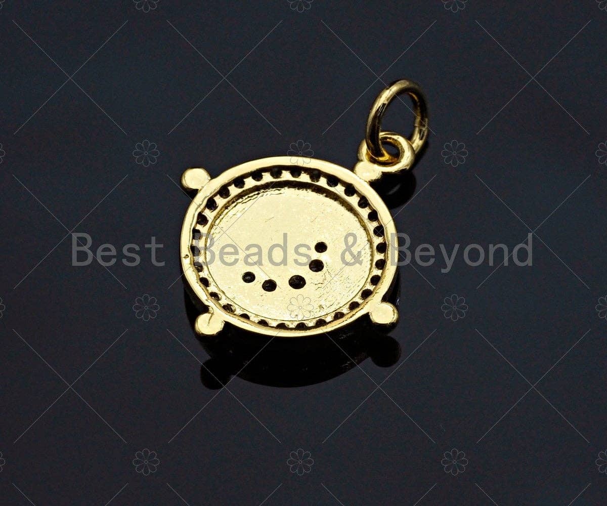 18K Gold CZ Micro Pave Star Moon Swirl Patten Charm, Dainty Gold Coin ...