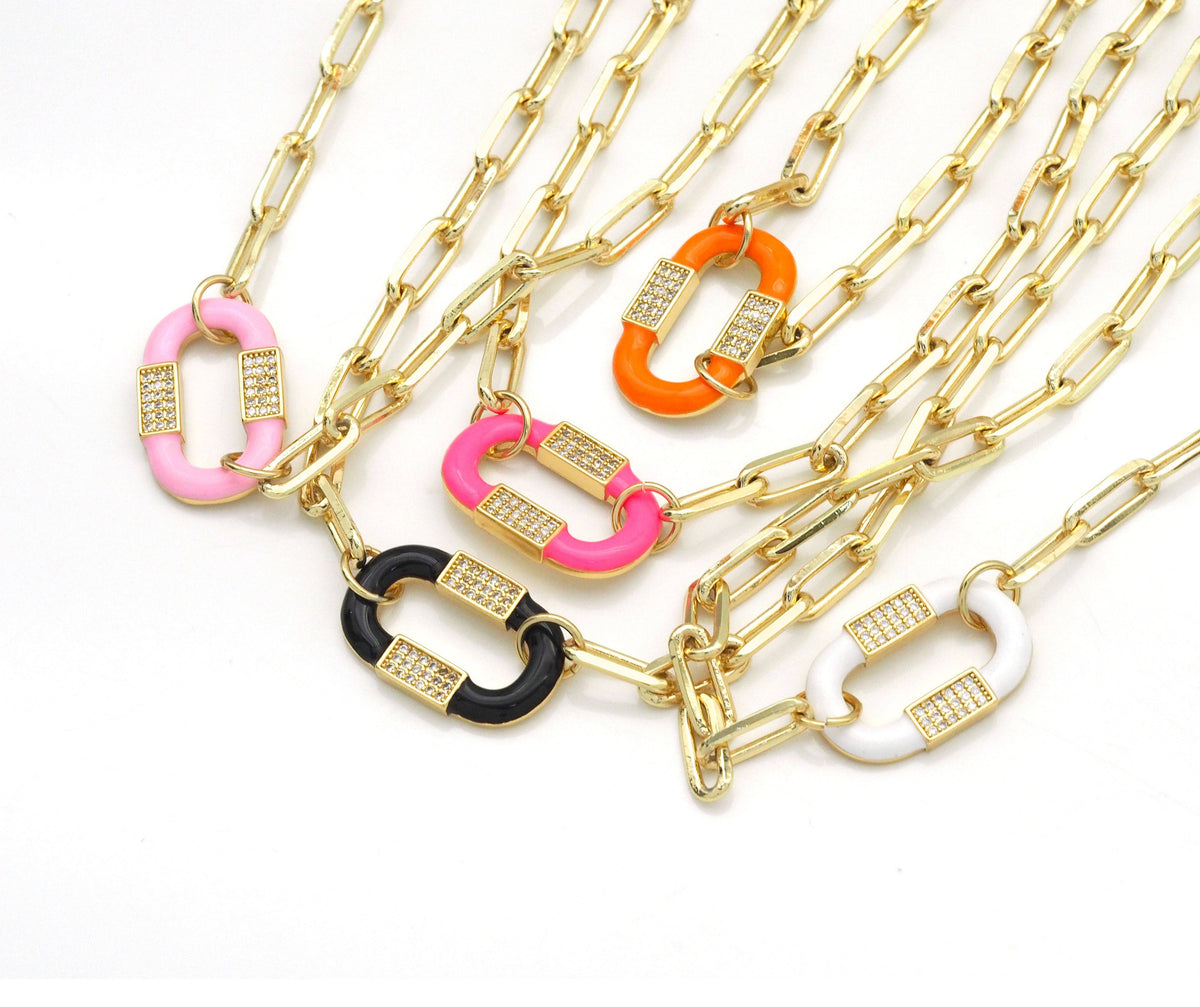 Colorful Enamel Oval Paperclip Chain Necklace,sku#EF240 – Bestbeads&Beyond