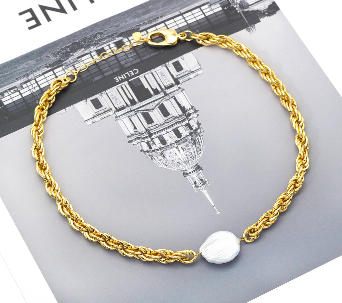 Gold Rope chain Pearl necklace, sku#EF267 – Bestbeads&Beyond