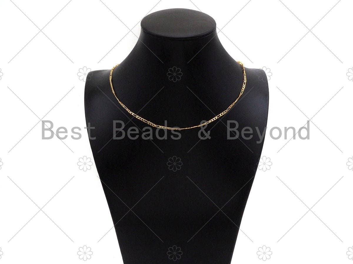 24K Gold Finished Figaro Chain Necklace, 3mm Figaro Chain Necklace, 17 ...