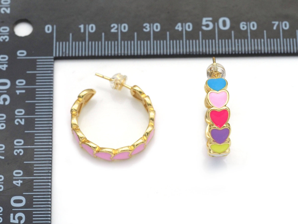 Colorful Enamel String Hearts Hoop Earrings, Sku#J374 – Bestbeads&Beyond