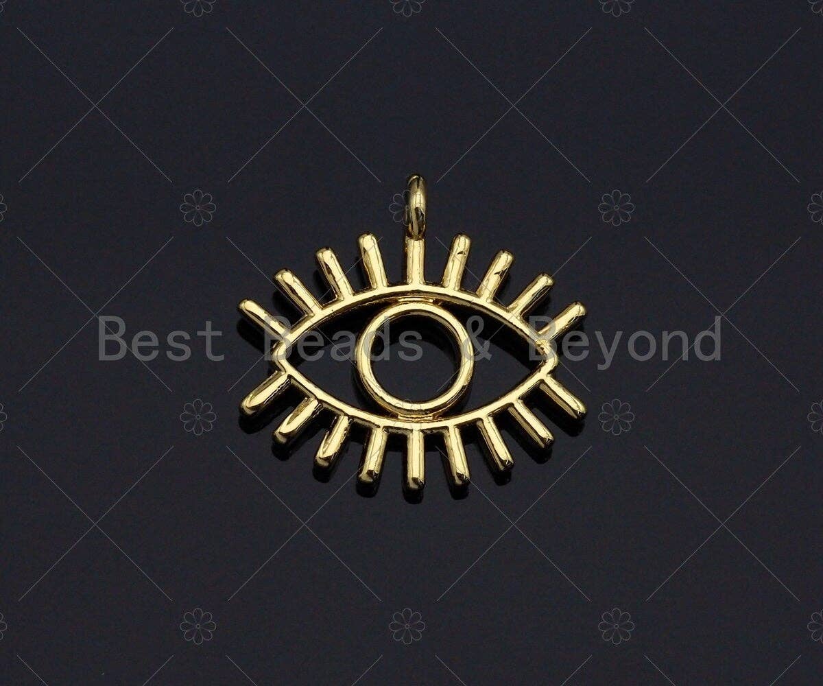 Large Evil Eye With Long Eyelash Pendant/Charm, Lucky eye Pendant, 24K ...