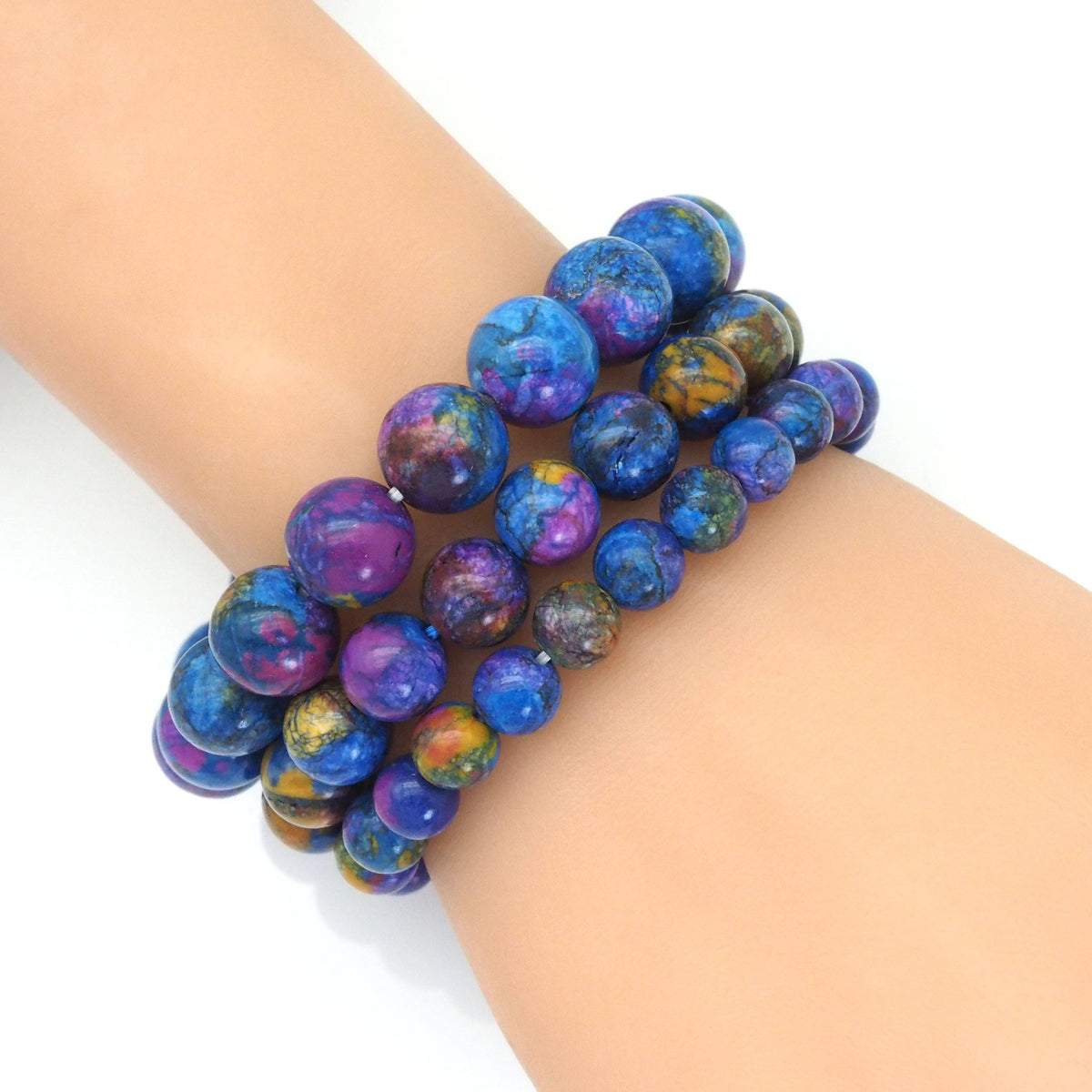 Galaxy Jade Round Smooth Stretchy Bracelet, Sku#U1723 – Bestbeads&Beyond