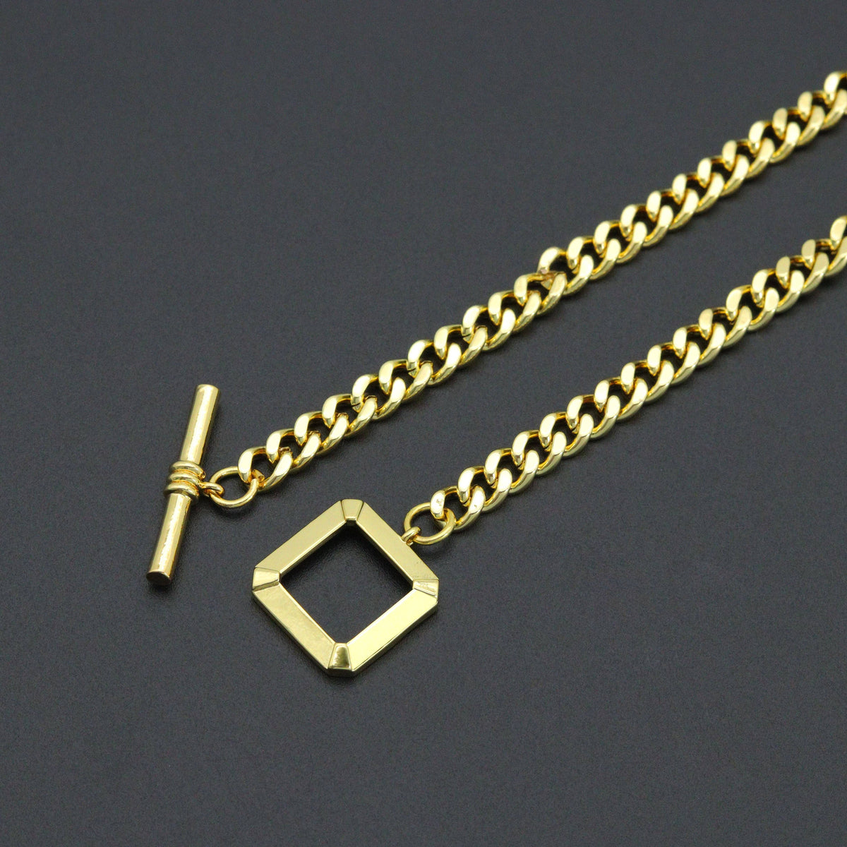 Gold Rectangle Toggle Clasp Cuban Chain Link Adjustable Necklace, Sku ...