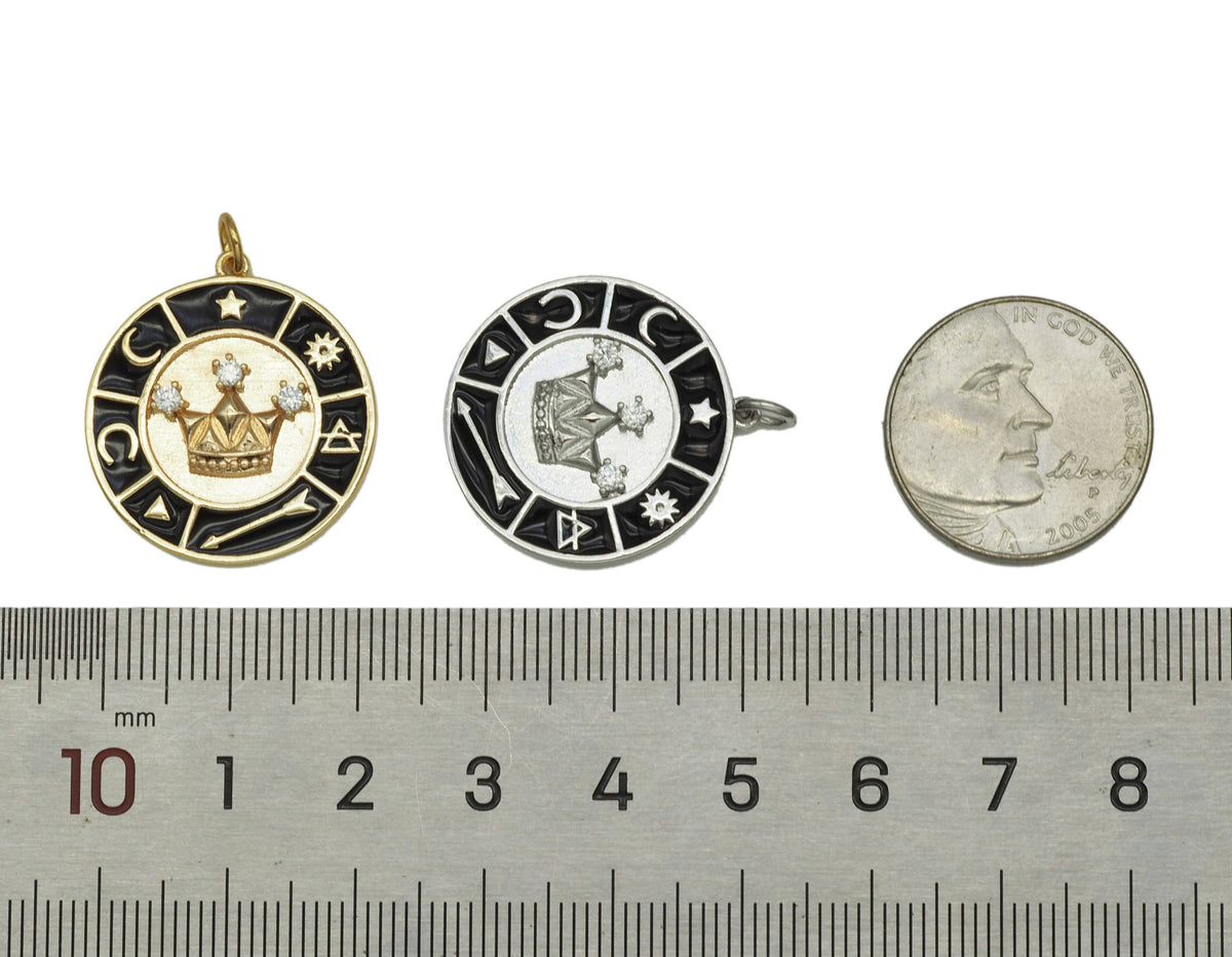 CZ Enamel Crown Coin Pendant, Sku#ZX44 – Bestbeads&Beyond