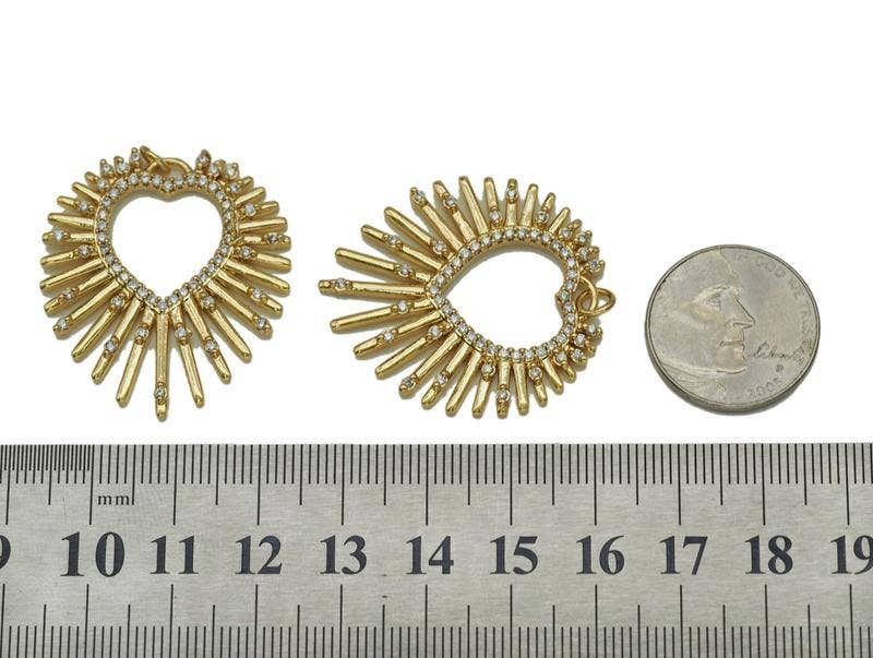 CZ Gold Hollow Out Heart Charm, Sku#LK640 – Bestbeads&Beyond