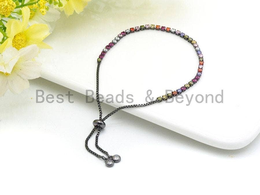 Rainbow CZ Sliding Adjutable Chain Bracelet, Sku#A96 – Bestbeads&Beyond