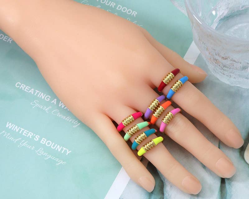 Enamel Gold Stacking Rings, Sku#X293 – Bestbeads&Beyond