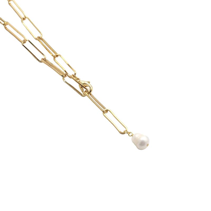 Gold Paperclip Chain Pearl Adjustable Necklace,sku#EF318 – Bestbeads&Beyond