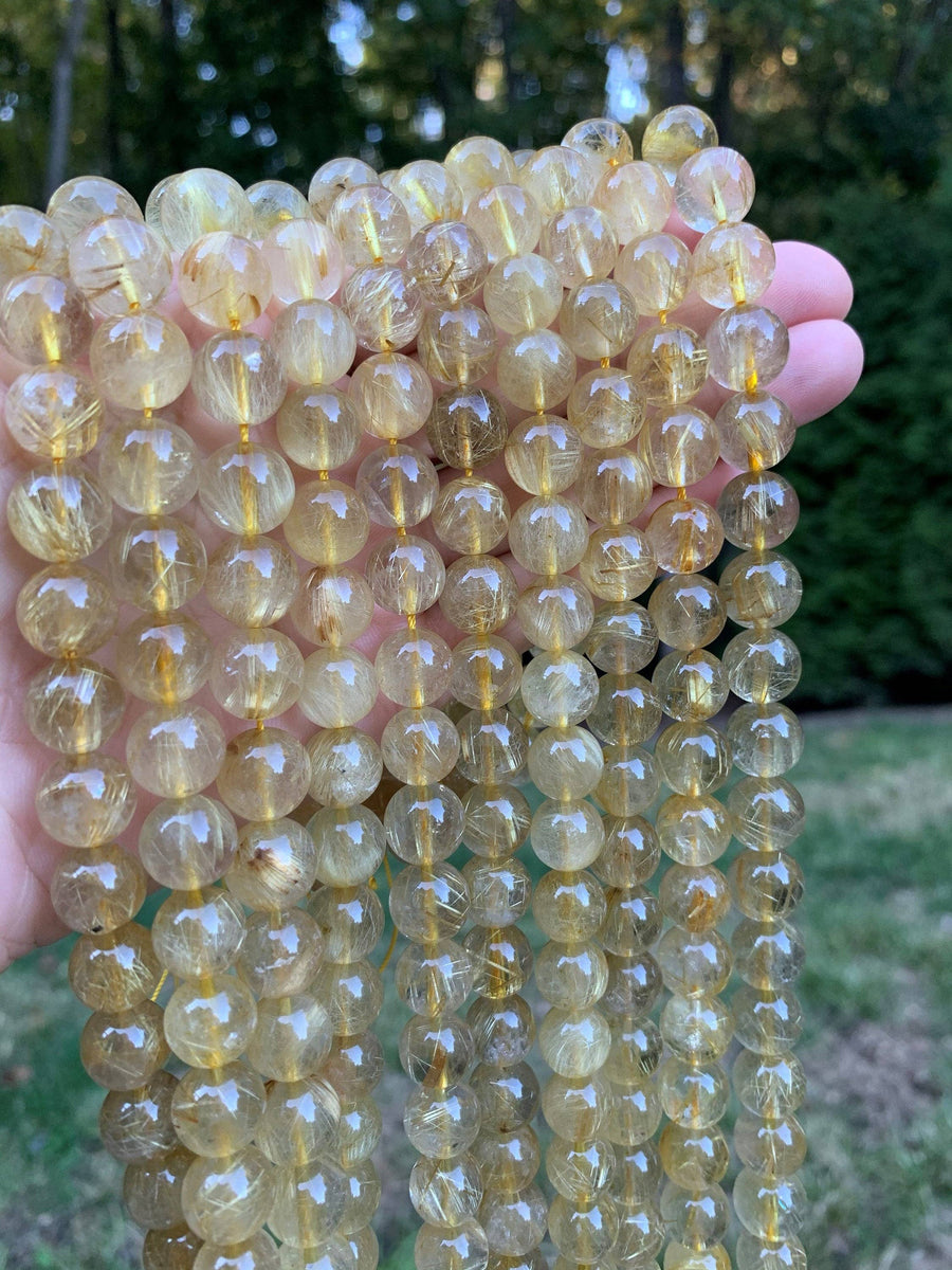 High Quality Natural Rutilated Quartz, 6mm/8mm/10mm/12mm Round Smooth ...