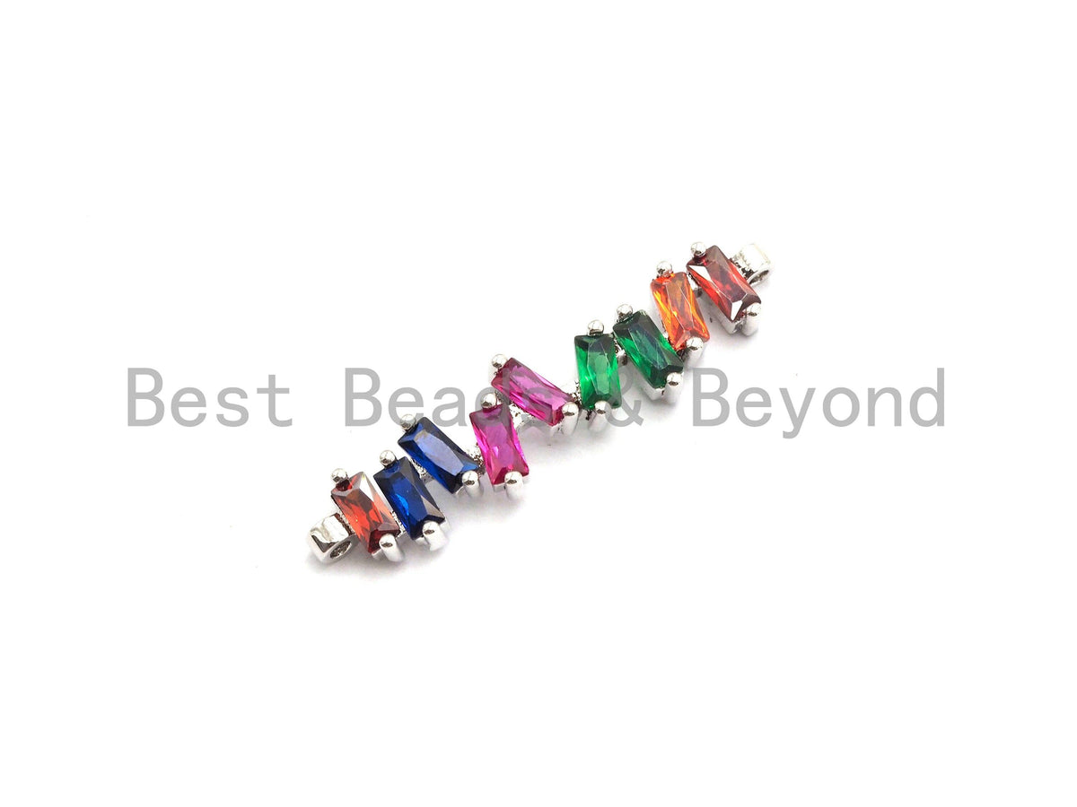 Rainbow CZ Micro Pave Wavy Line Connector Baguette cz Cluster, Link Co ...