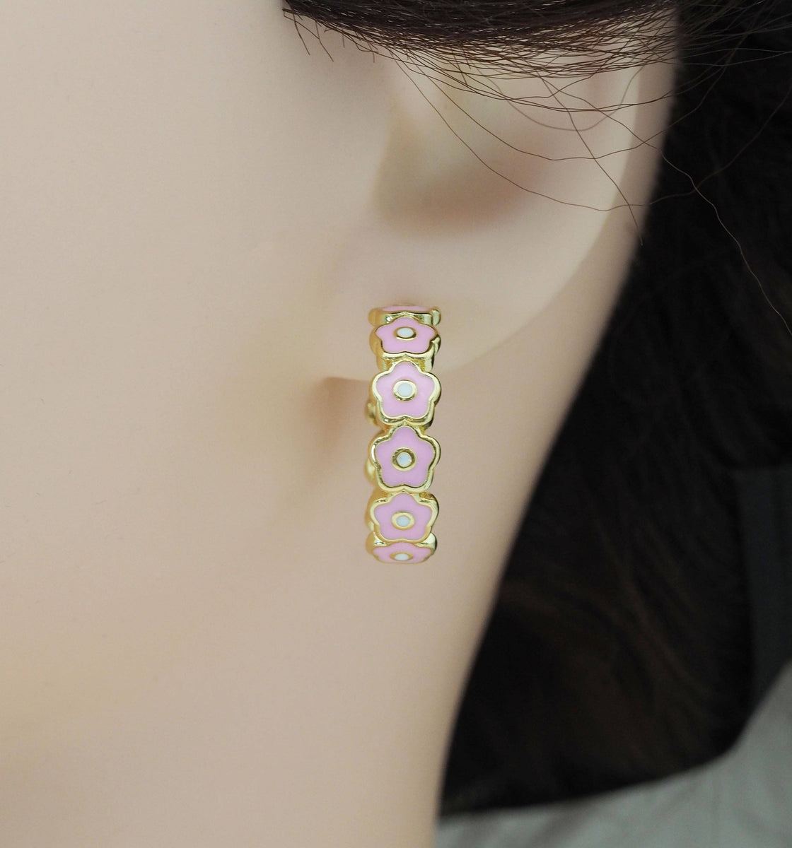 Colorful Enamel String Flower Hoop Earrings, Sku#J372 – Bestbeads&Beyond