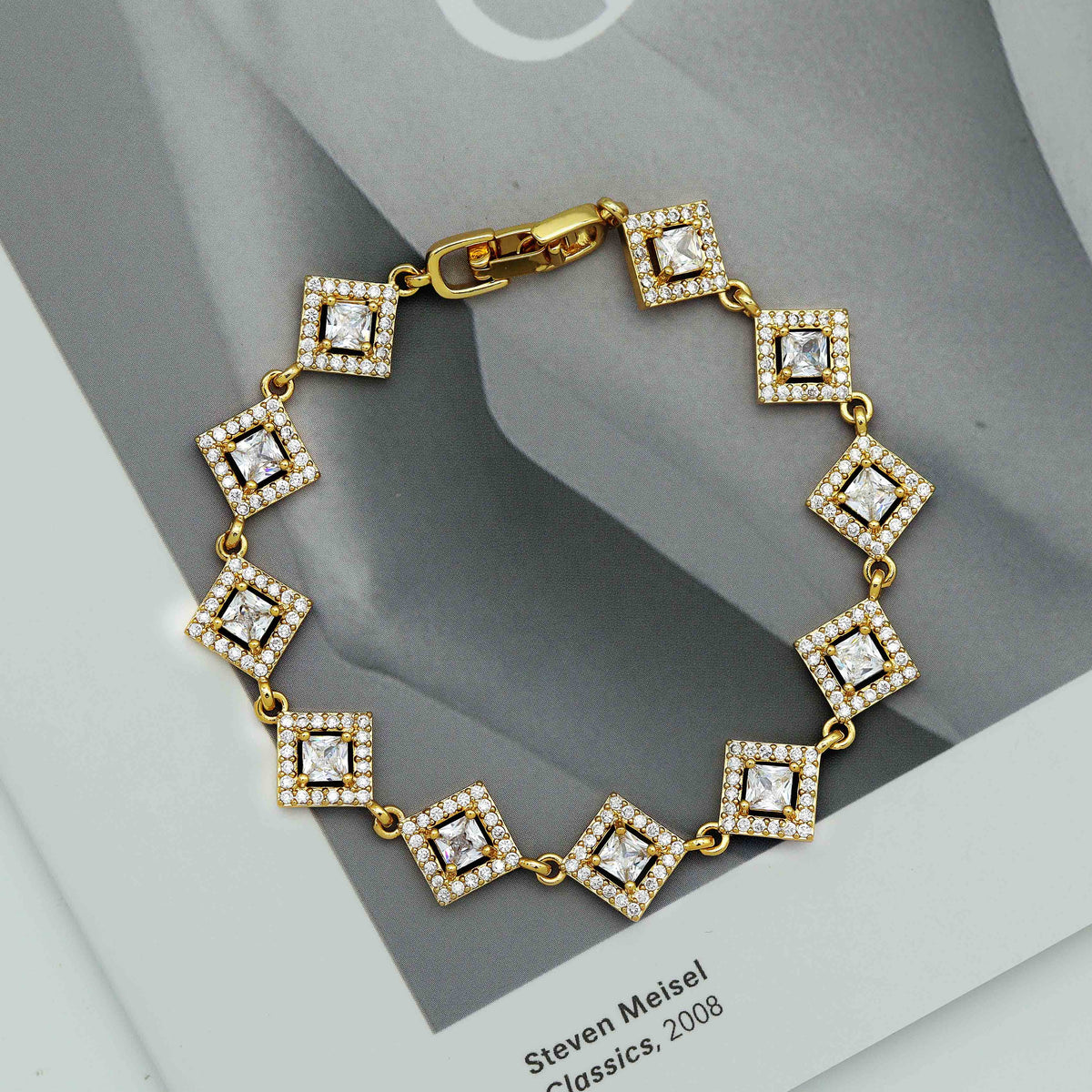 CZ Gold Silver Rhombus Diamond Shape Bezel Setting Bracelet, Sku#B218 ...