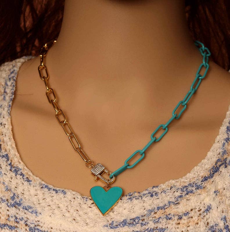 Mixed Color Paperclip Chain Heart Necklace, sku#EF158 – Bestbeads&Beyond