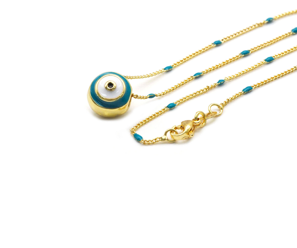 Gold Enamel Evil Eye Chain Necklace, sku#O113 – Bestbeads&Beyond