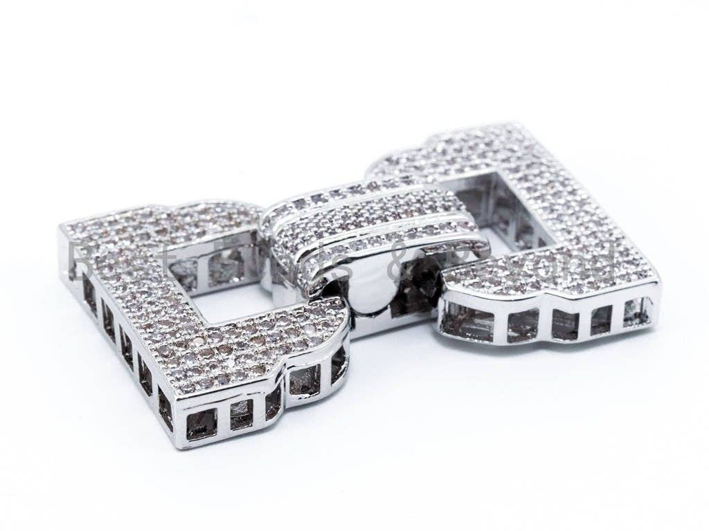 CZ Micro Pave Double D Shape Buckle Clasp, Pave Multi-Strands Connecto ...
