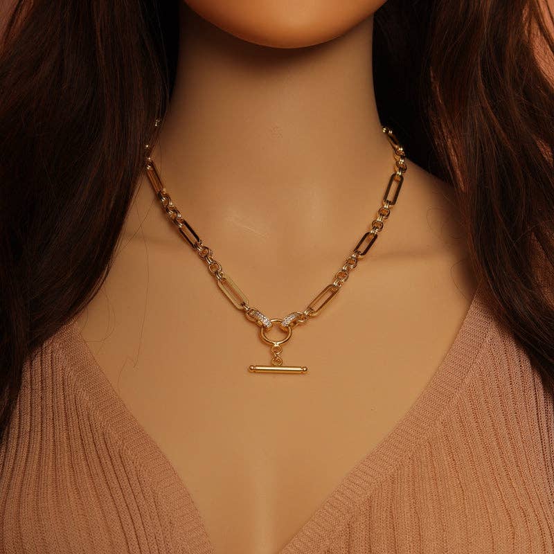 Gold Long Mixed Paperclip Chain OT Bar Adjustable Necklace,s ...