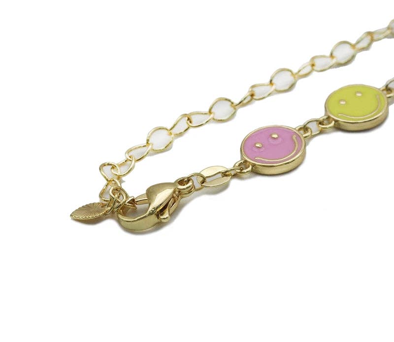 Gold Enamel Smiley Face Adjustable Bracelet, Sku#JL152 – Bestbeads&Beyond