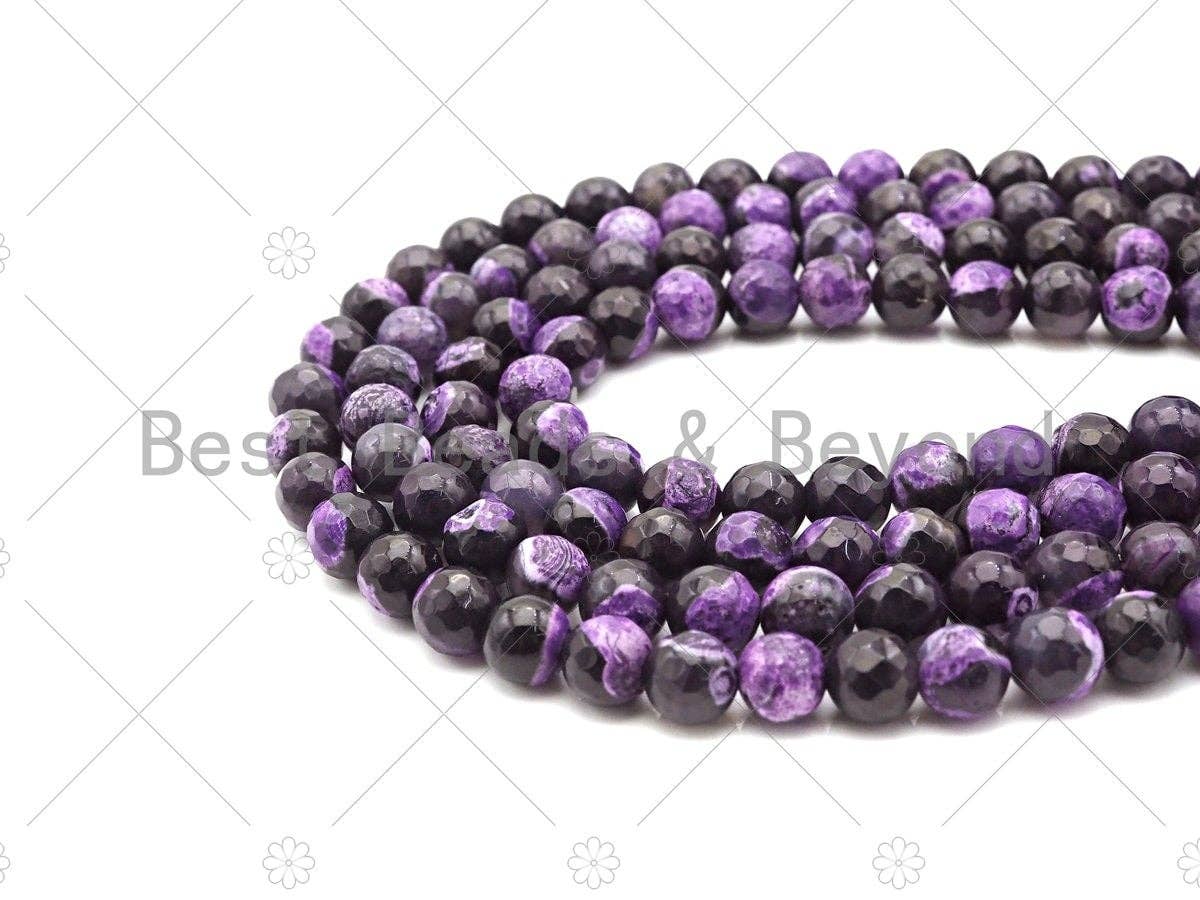 Natural Purple Fire Agate Round Faceted Beads, 8mm/10mm/12mm Purple Bl ...