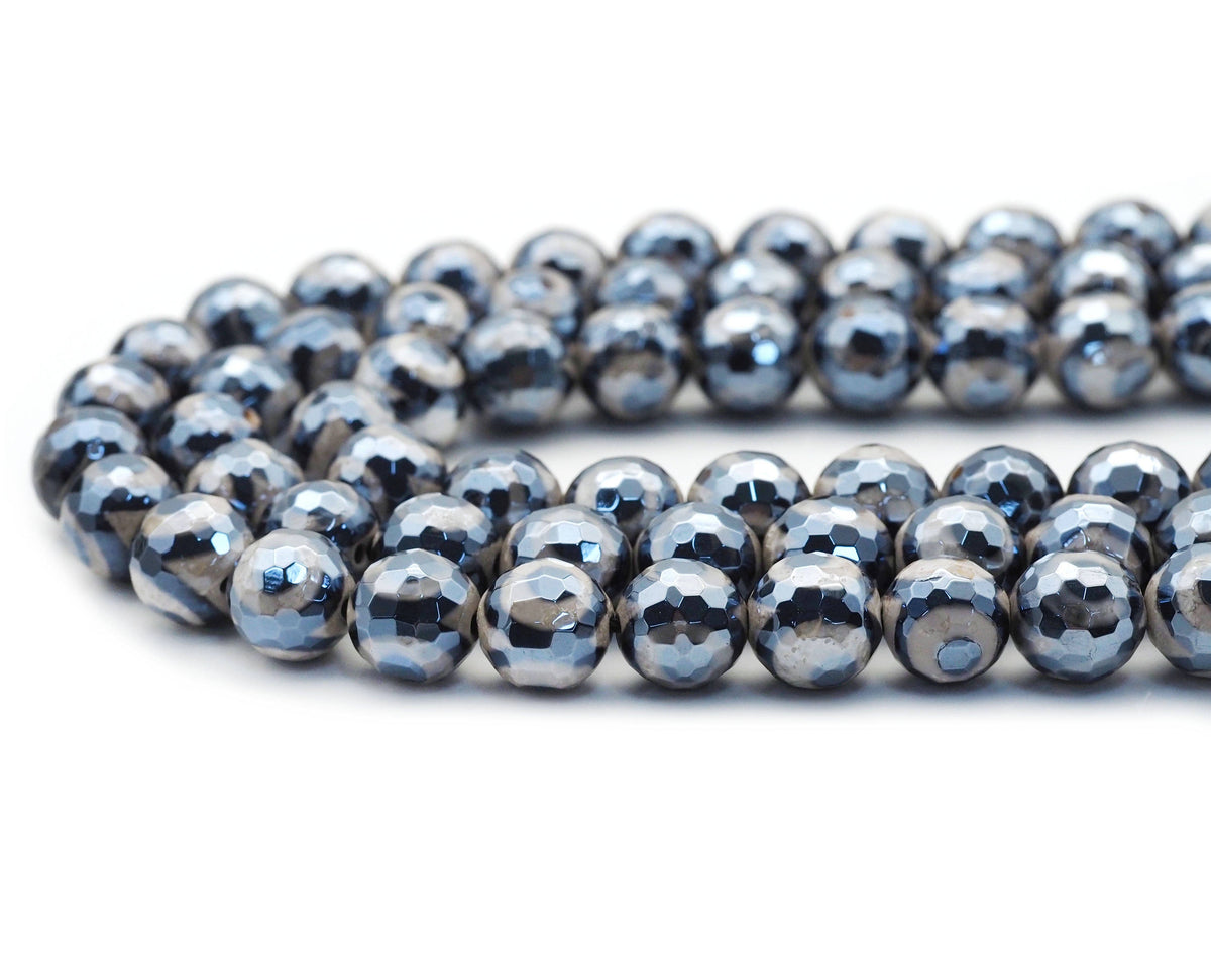 Mystic Natural White Black Evil Eye Tibetan Agate Round Faceted SKU#UA ...