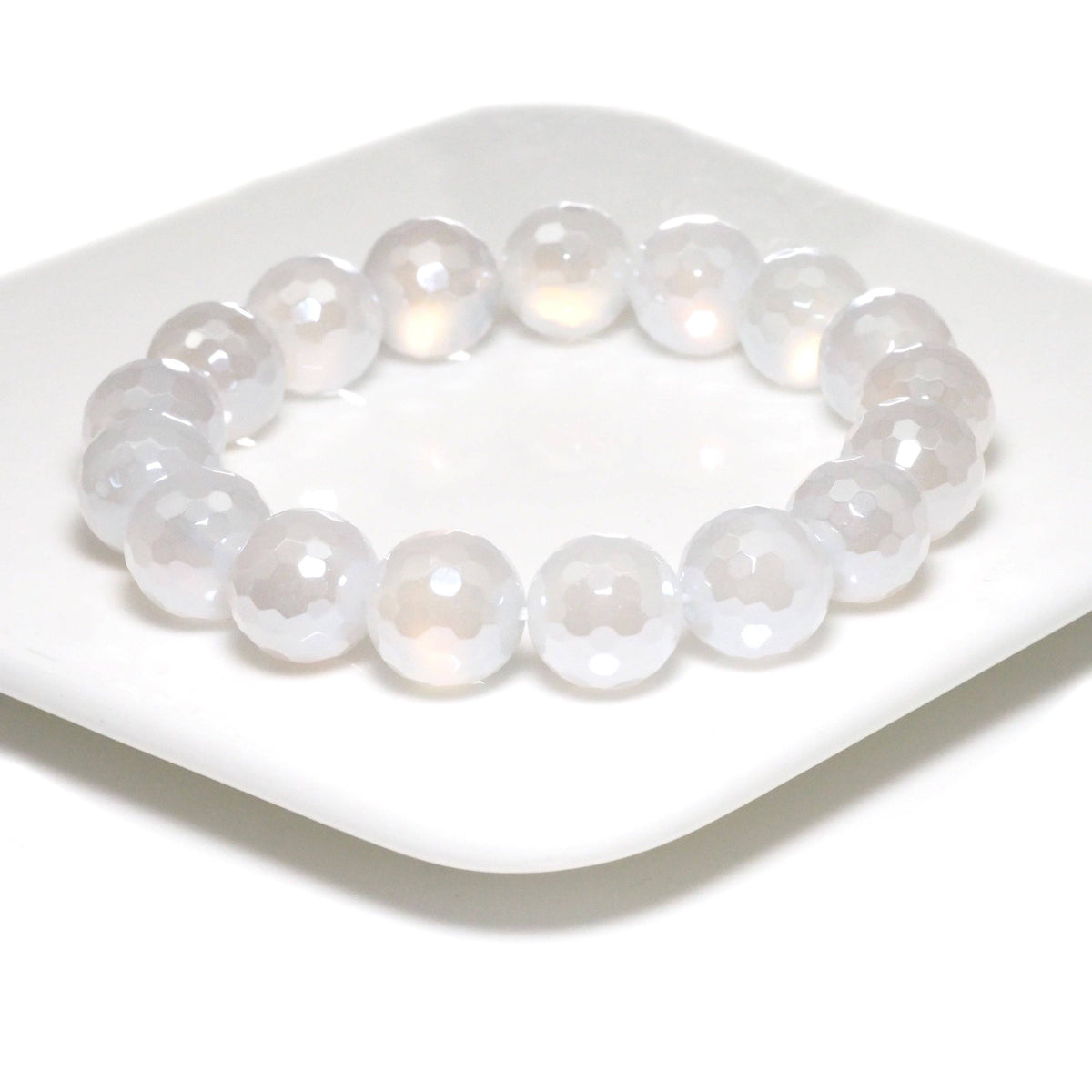 Mystic White Agate Round Faceted Stretchy Bracelet, 8mm/10mm/12mm, Sku ...