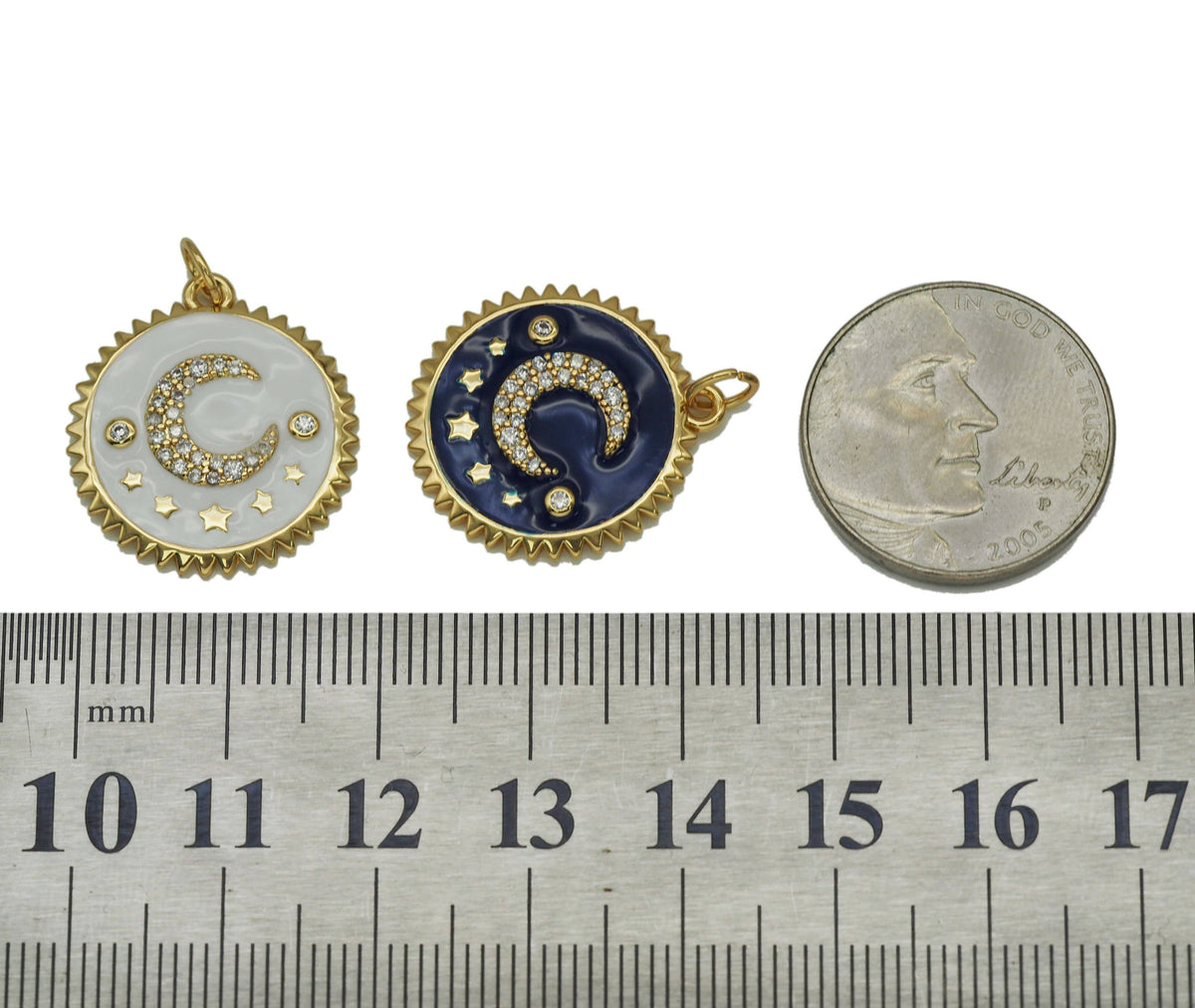 CZ Enamel Crescent Moon Star On Round Coin Charm, Sku#Y701 – Bestbeads ...