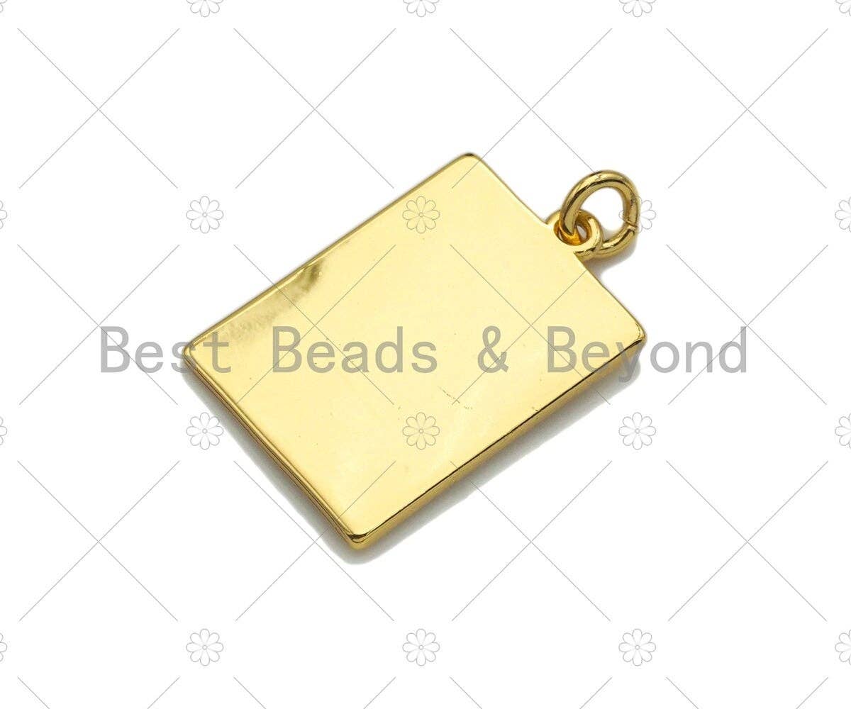 Shiny Gold Medallion Dragon Dog Tag Pendant, Dragon Rectangl ...