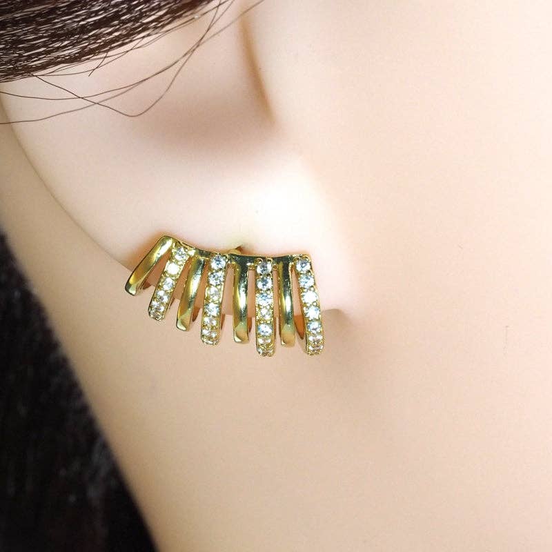 Gold Silver Swirl Huggie Shape Stud Earrings, Sku#B348 – Bestbeads&Beyond