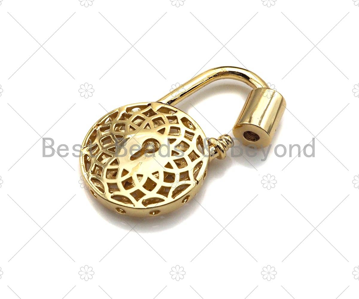 18K Gold Filigree Style Round Lock Clasp, Gold Fancy Lock, Chain Clasp ...