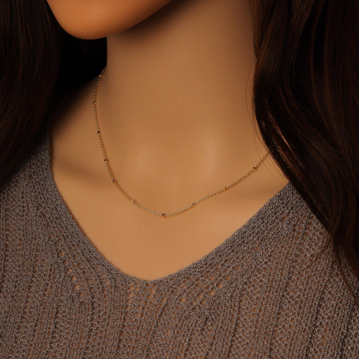 Gold Dainty Cube Chain Necklace, Sku#EF511 – Bestbeads&Beyond