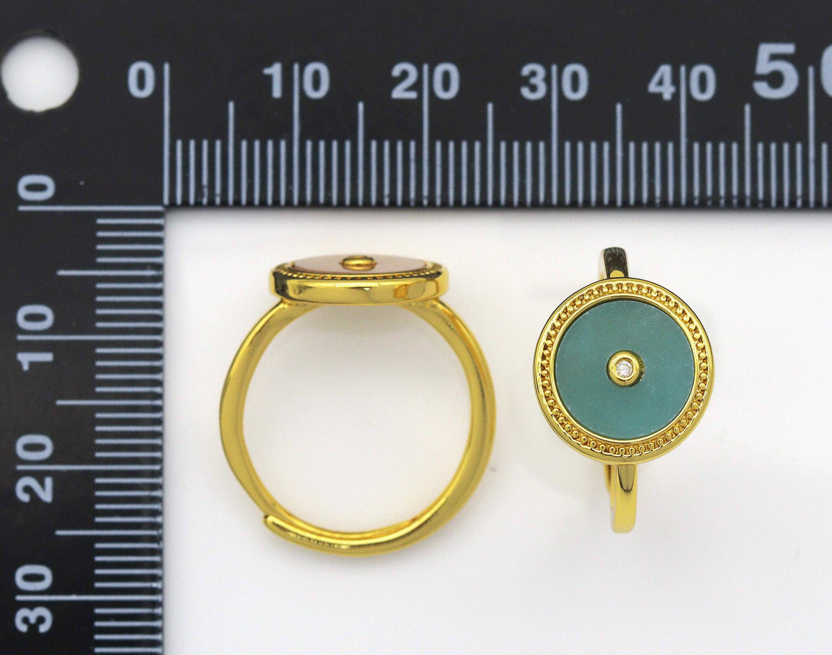 CZ Pave Gemstone Round Disc Ring, Sku#LY12 – Bestbeads&Beyond